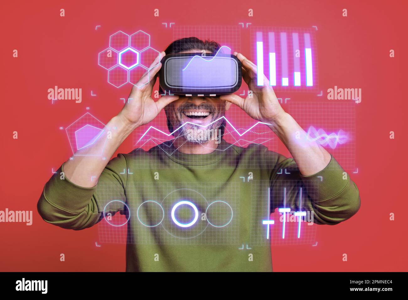 Poster banner collage of businessman try innovative invention for ...