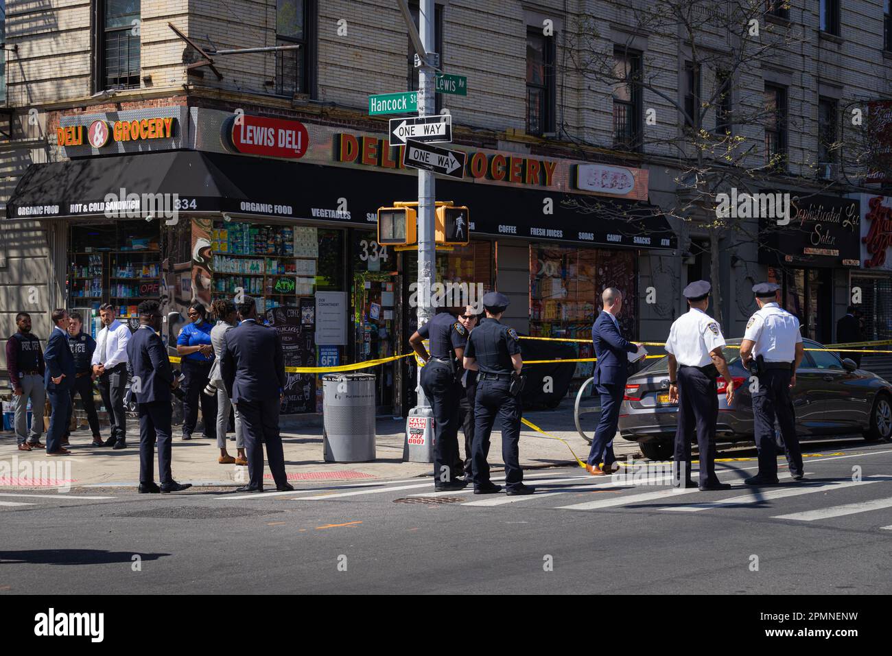 Brooklyn, USA. 13th Apr, 2023. Police officers responding to a 911 call ...