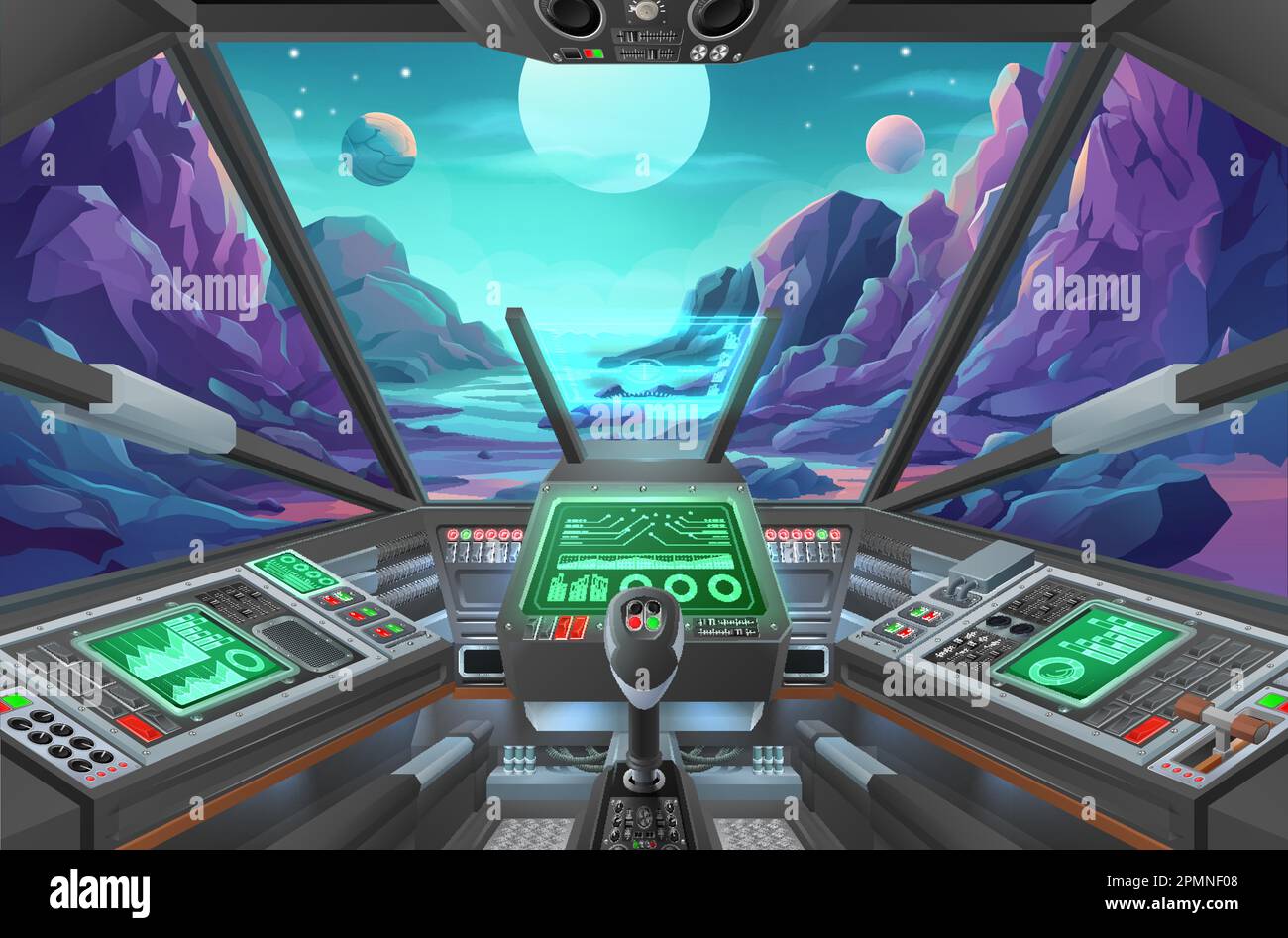 Spaceship Cockpit Alien Planet Scene Background Stock Vector Image ...