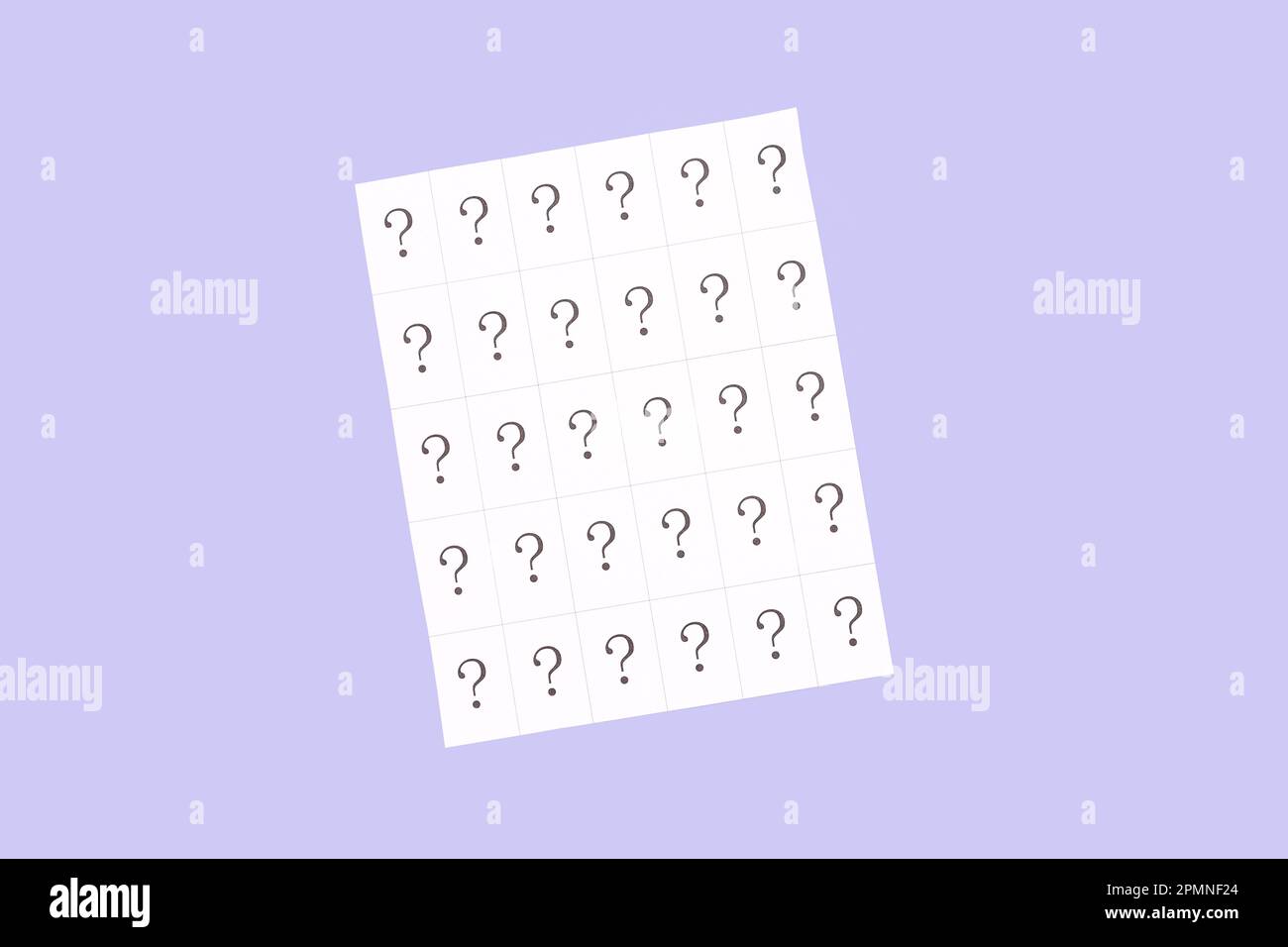 Paper with question marks on lilac background Stock Photo - Alamy