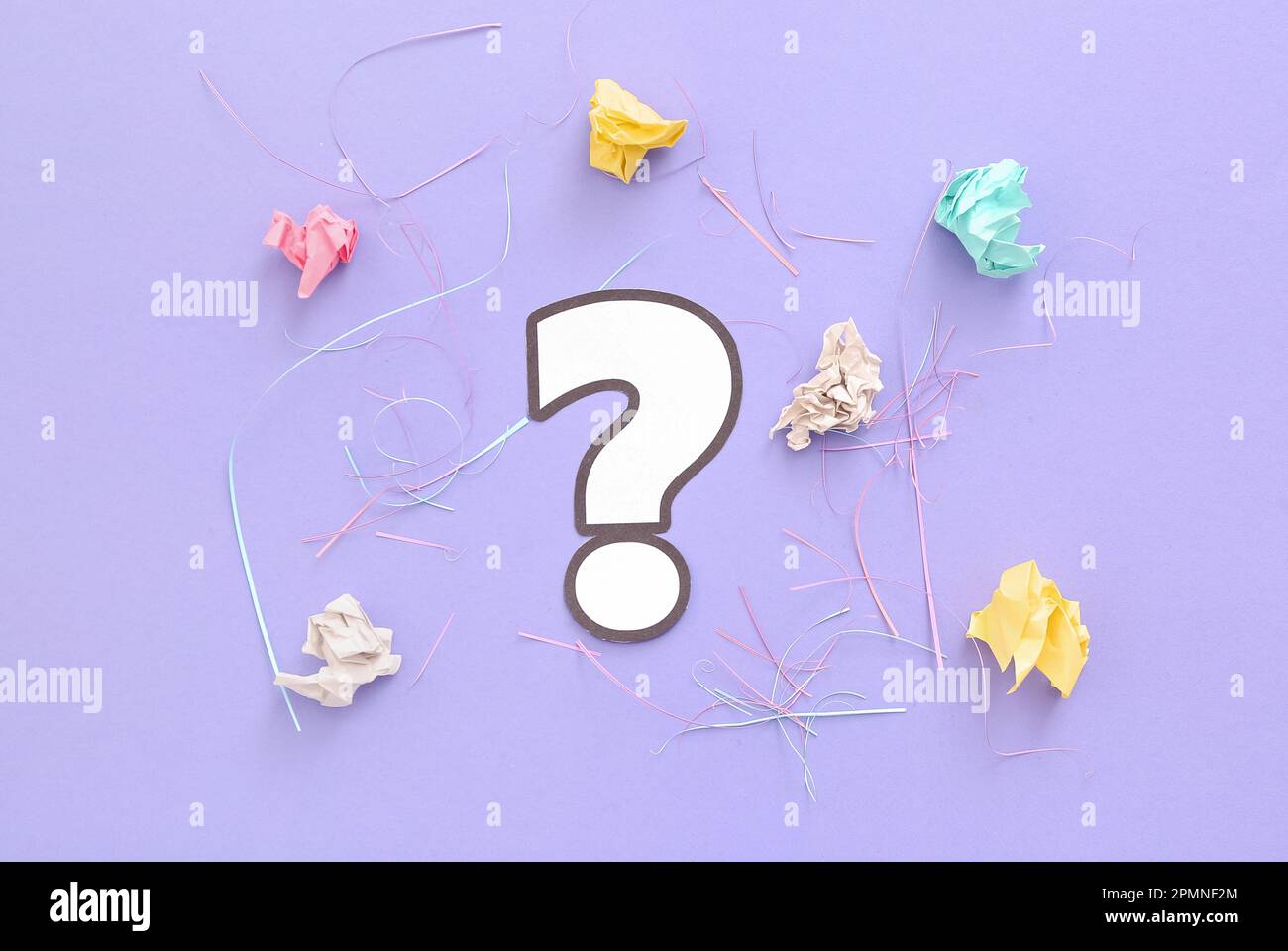 Crumpled paper with question mark on lilac background Stock Photo - Alamy