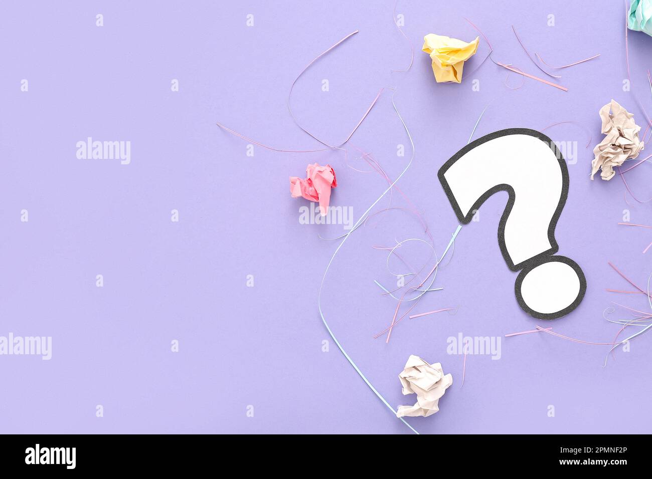 Crumpled paper with question mark on lilac background Stock Photo - Alamy
