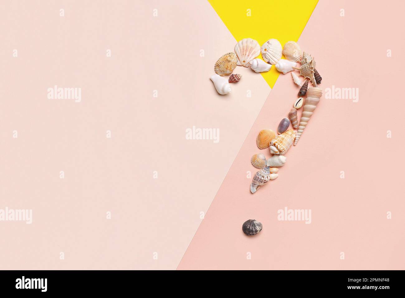 Question mark made of seashells on color background Stock Photo - Alamy
