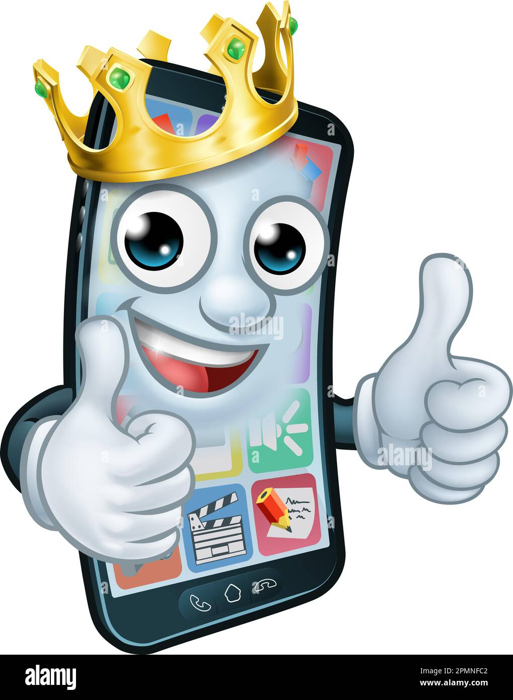 Mobile Phone King Crown Thumbs Up Cartoon Mascot Stock Vector Image ...