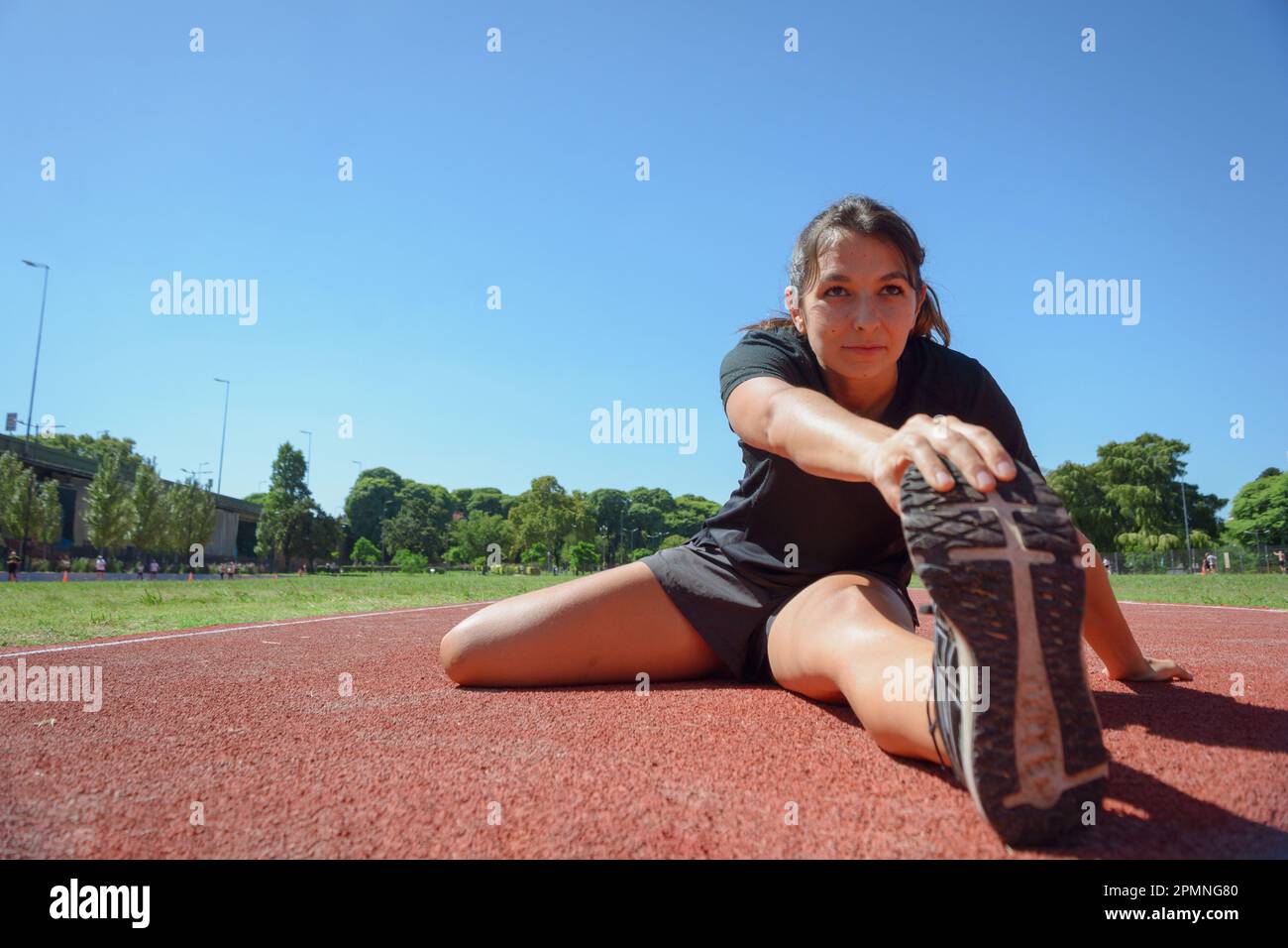 Wide angle front view of sporty young latina woman of Argentinian ...
