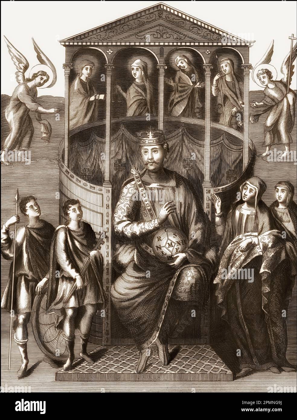 Charles the Bald, 823 – 877, emperor of the Carolingian Empire, sitting ...
