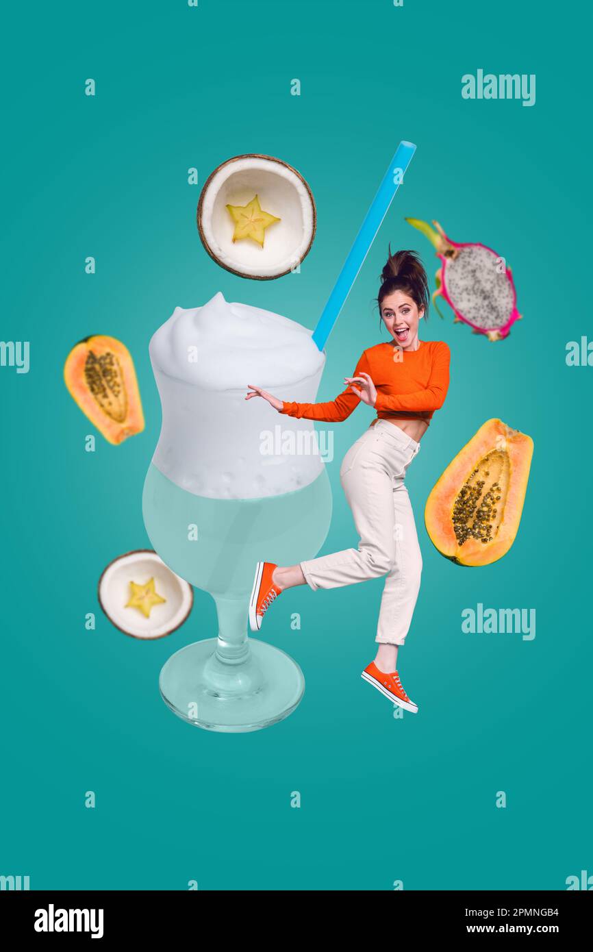 Funny young girl dance weekend bar visitor enjoy drink summer cocktails ...