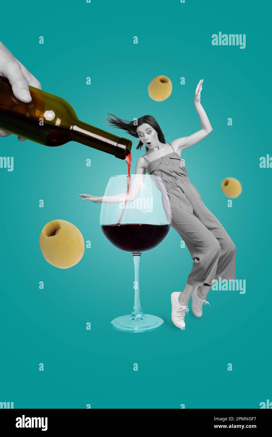 Photo placard collage of surprised woman overjoyed dancing boogie ...