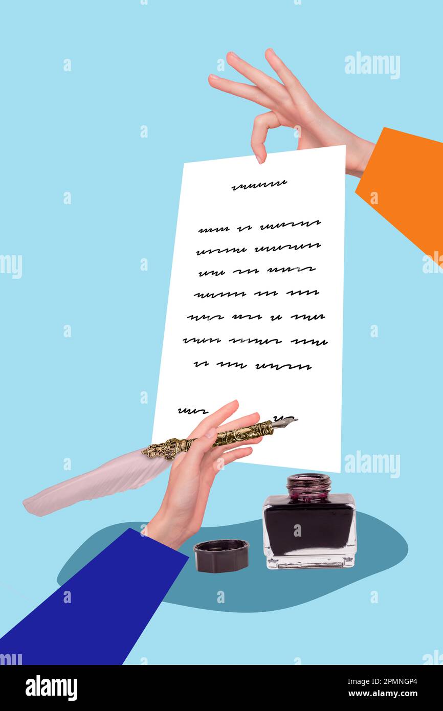 Creative 3d photo artwork graphics collage painting of arms signing ...