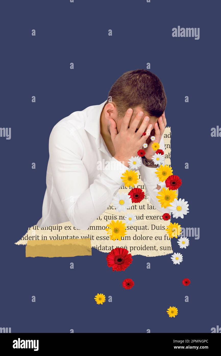 Creative 3d photo artwork graphics collage painting of stressed unhappy ...