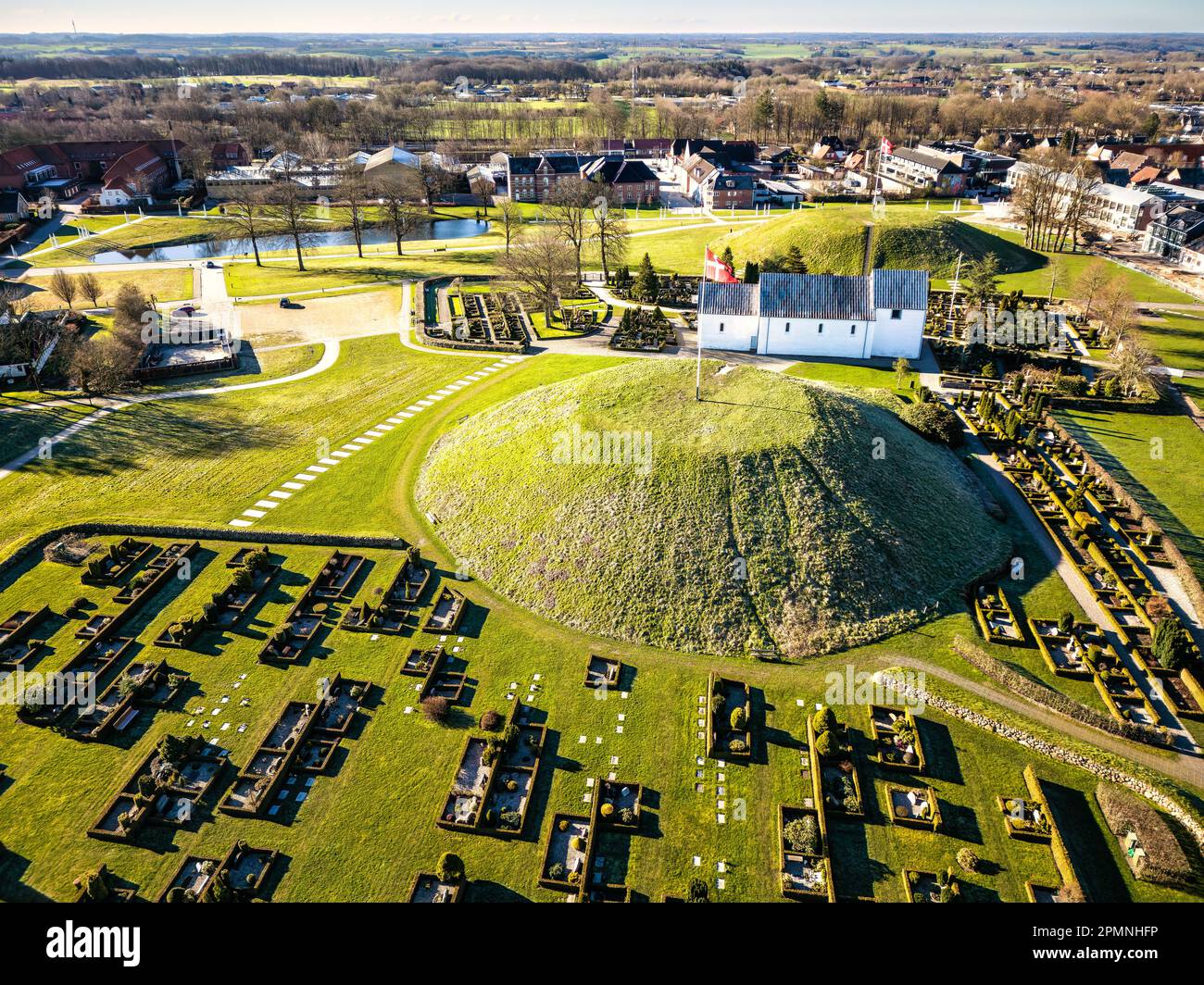 Viking age Jelling burial mounds panorama, Denmark Stock Photo - Alamy