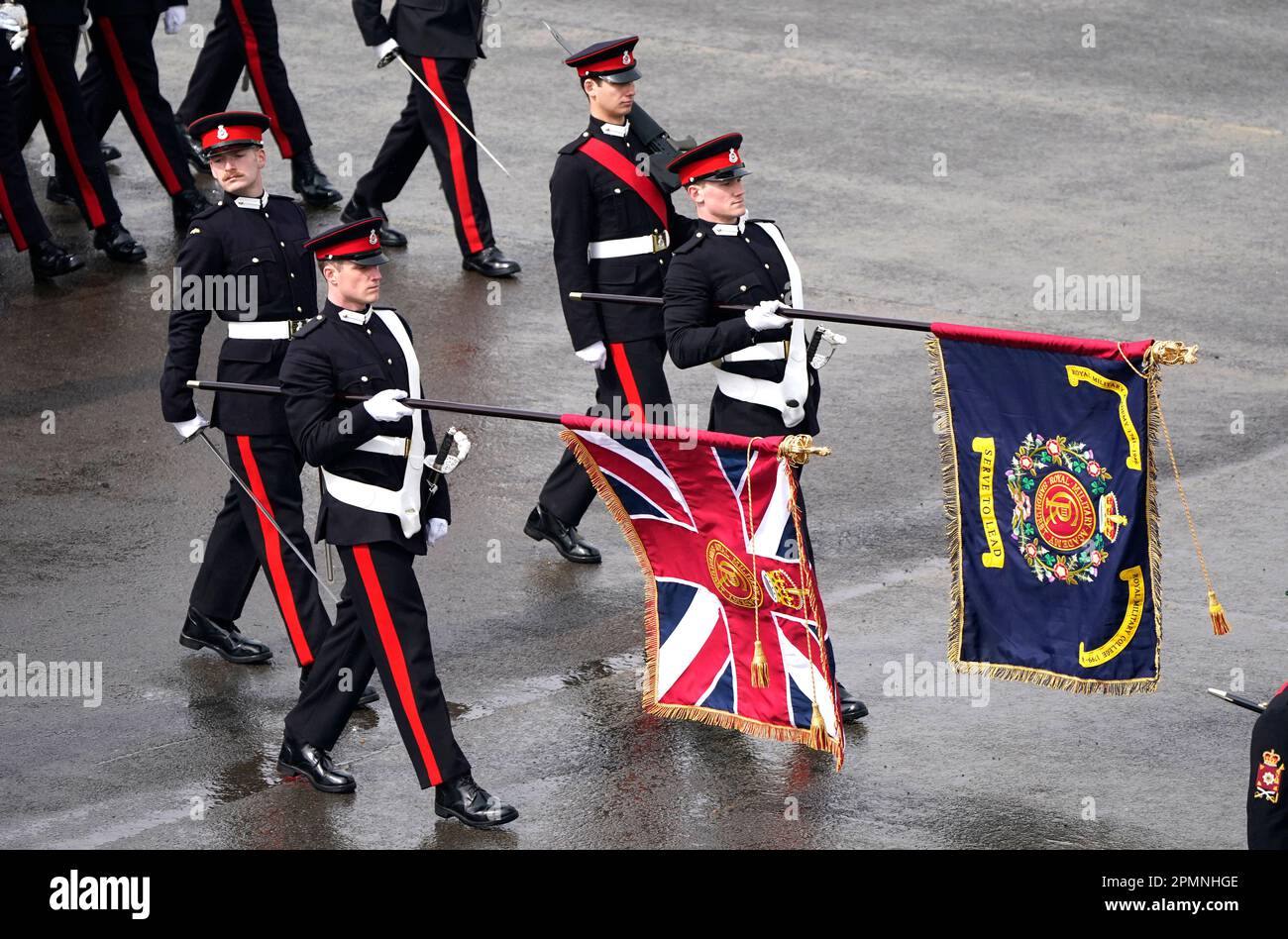 The new colours for Royal Military Academy Sandhurst (RMAS) are paraded ...