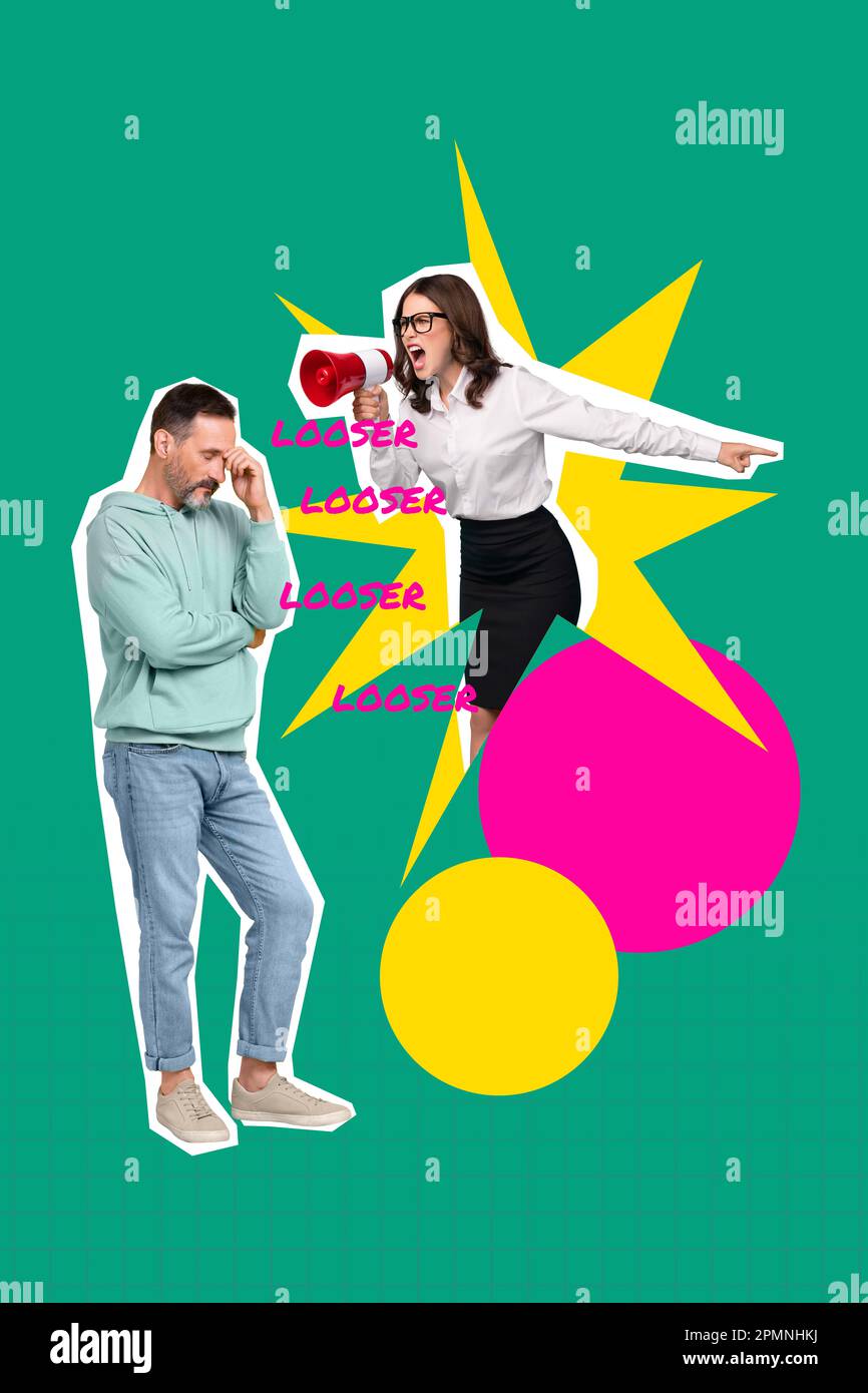 Photo collage artwork minimal picture of furious lady screaming ...