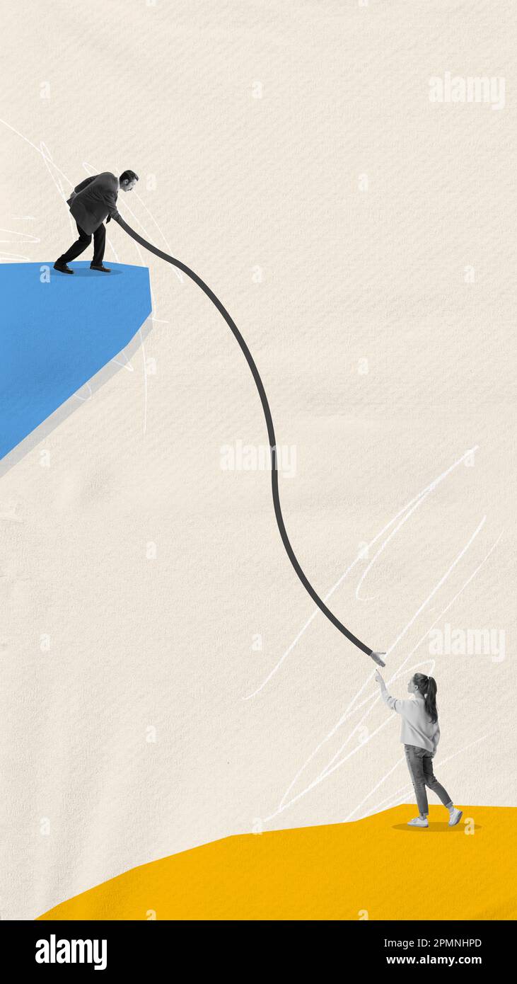 Contemporary art collage with boss, director giving a help hand to ...