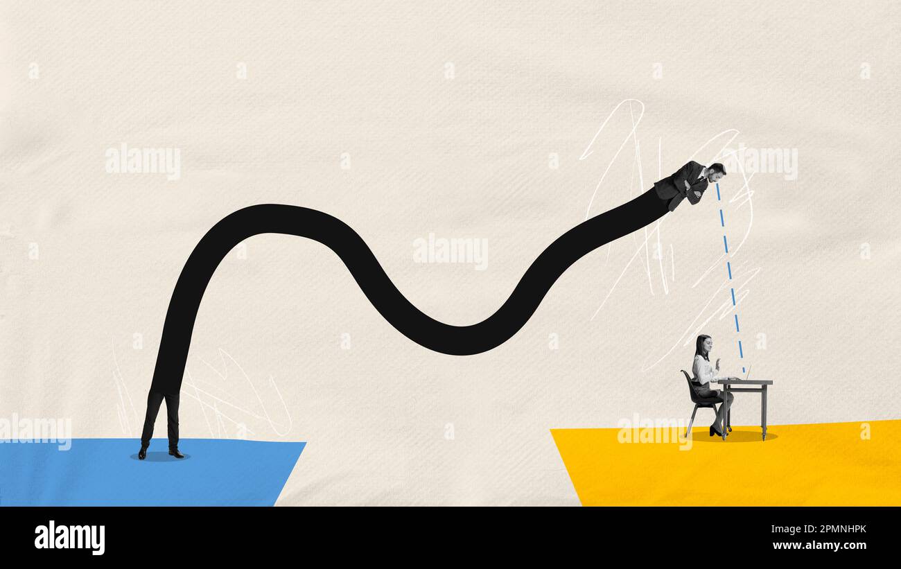 Contemporary art collage with strict boss, business man controlling the ...