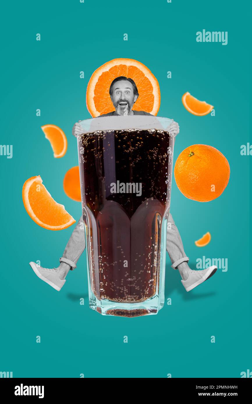 Photo collage artwork minimal picture of excited funky senior guy ...