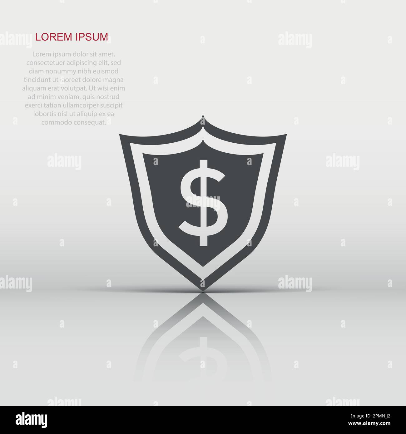 Vector shield with money icon in flat style. Shield sign illustration ...