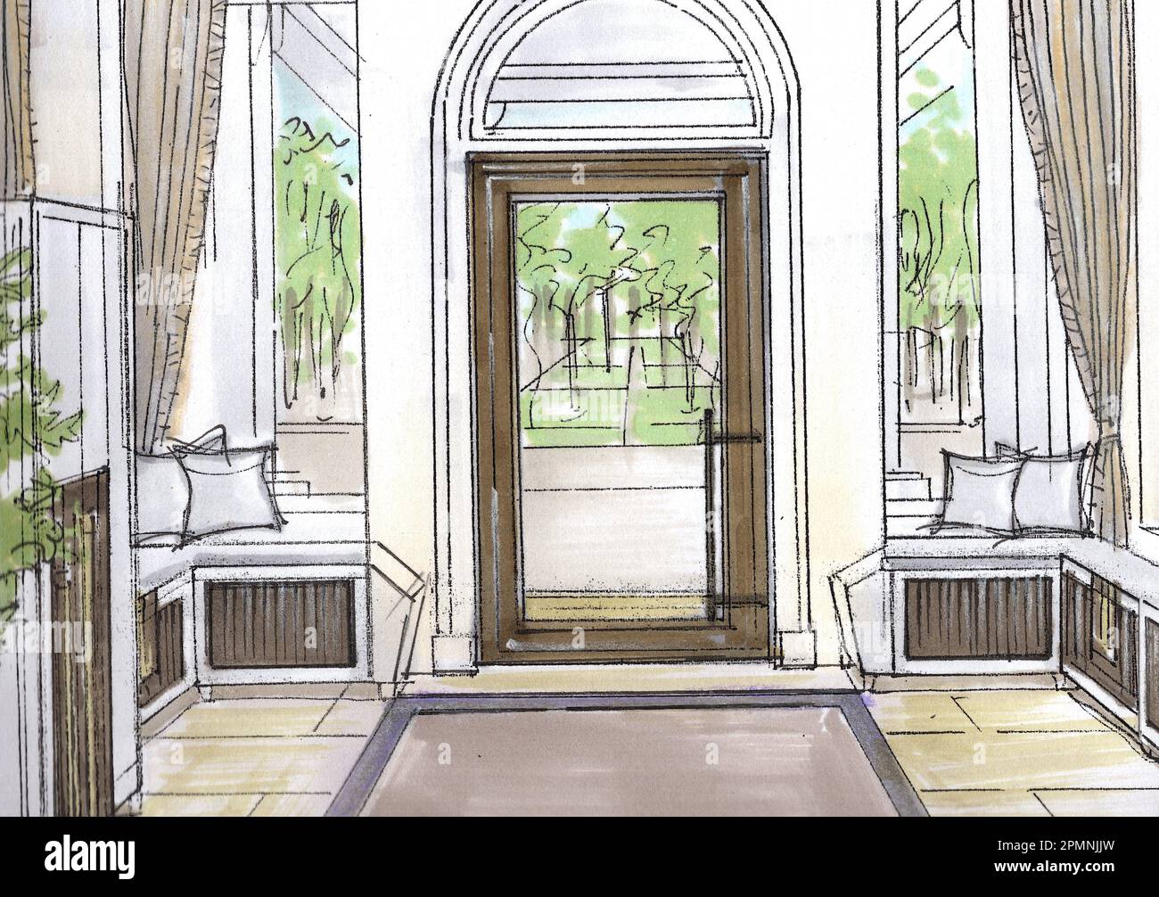 Interior detail sketch of a contemporary style hallway Stock Photo - Alamy