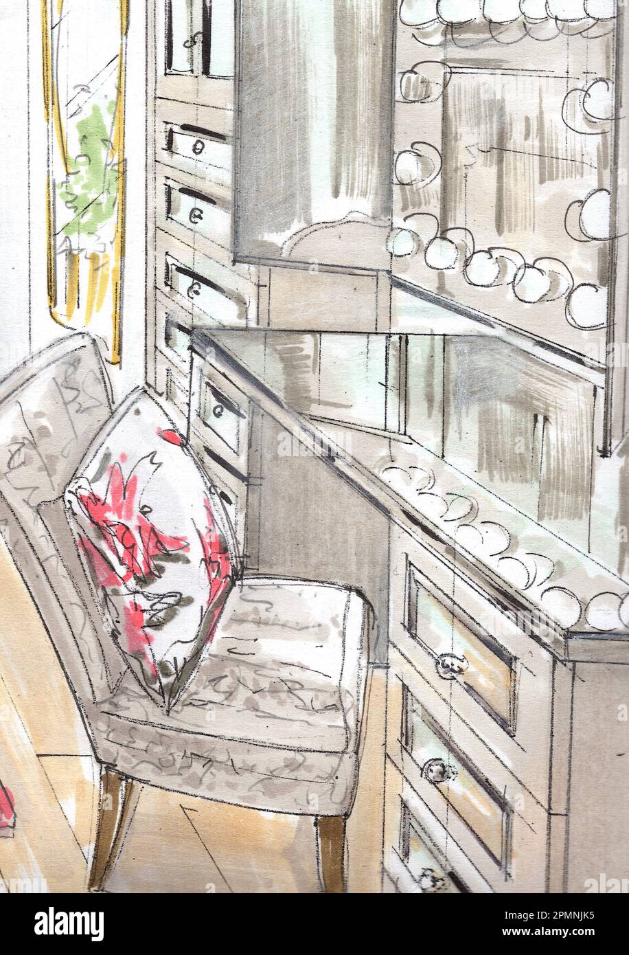 Interior detail sketch of a modern style dressing room Stock Photo - Alamy