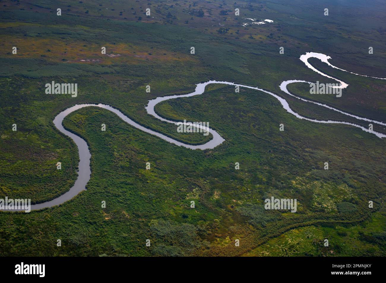 Blue river, Aerial landscape in Okavango delta, Botswana. Lakes and ...