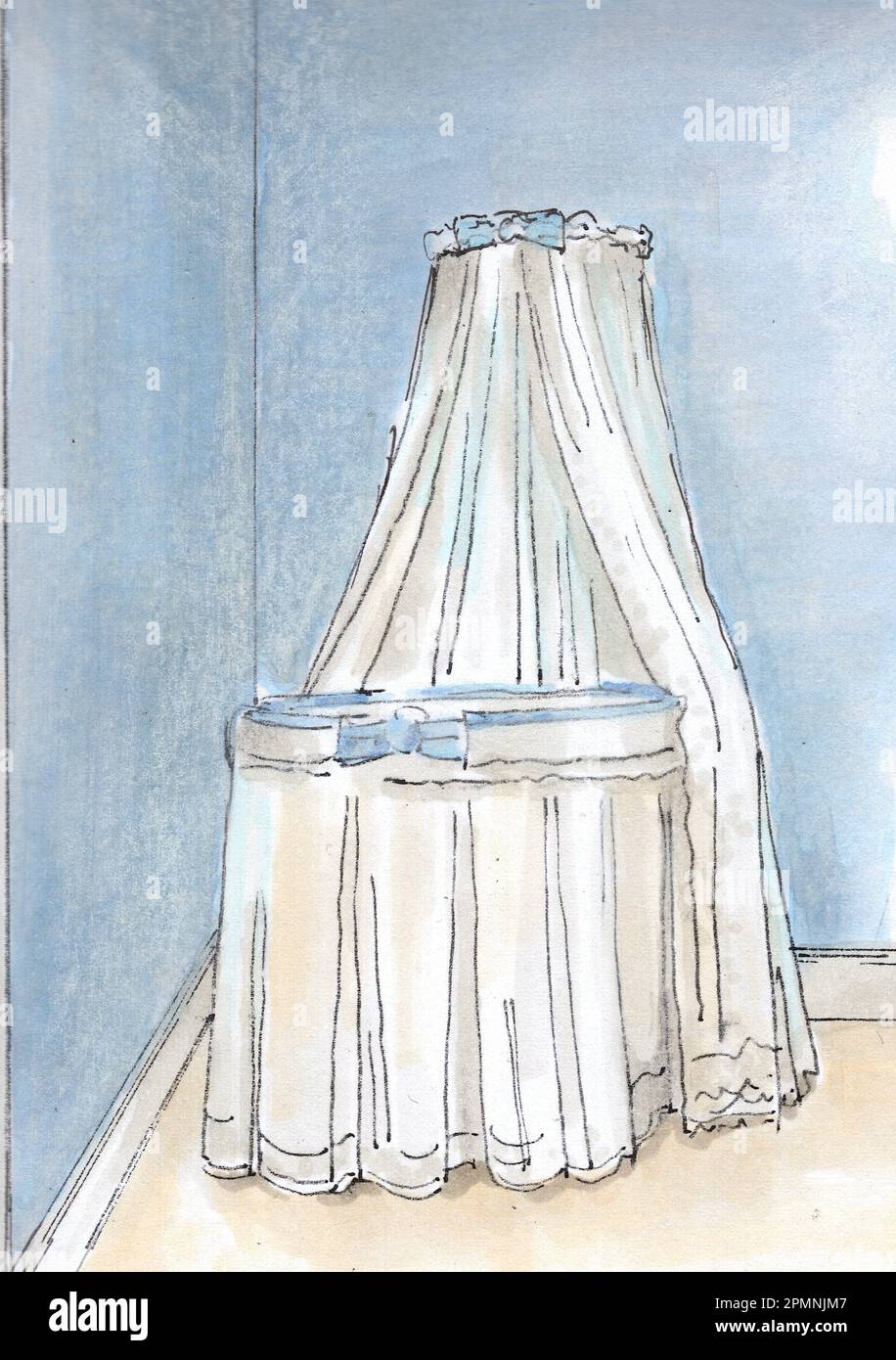 Interior detail sketch of a baby's cot Stock Photo - Alamy