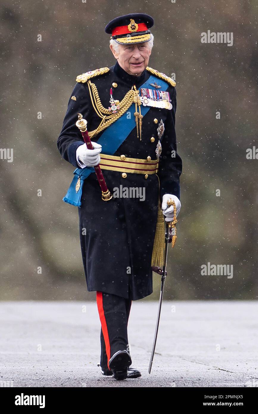 King Charles III inspects Officer Cadets on parade during the 200th ...