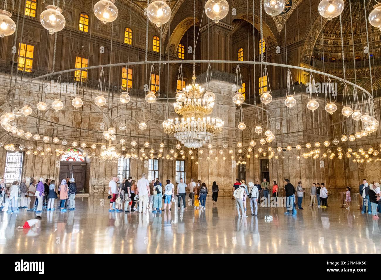 People / tourists exploring and visiting inside Muhammad Ali Mosque at ...