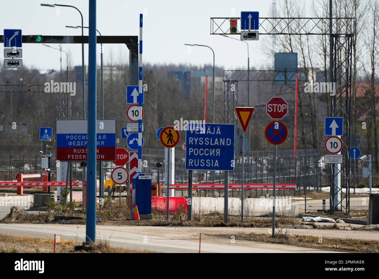 Road signs "Russian Federation", left, and "Russia" are seen at the ...