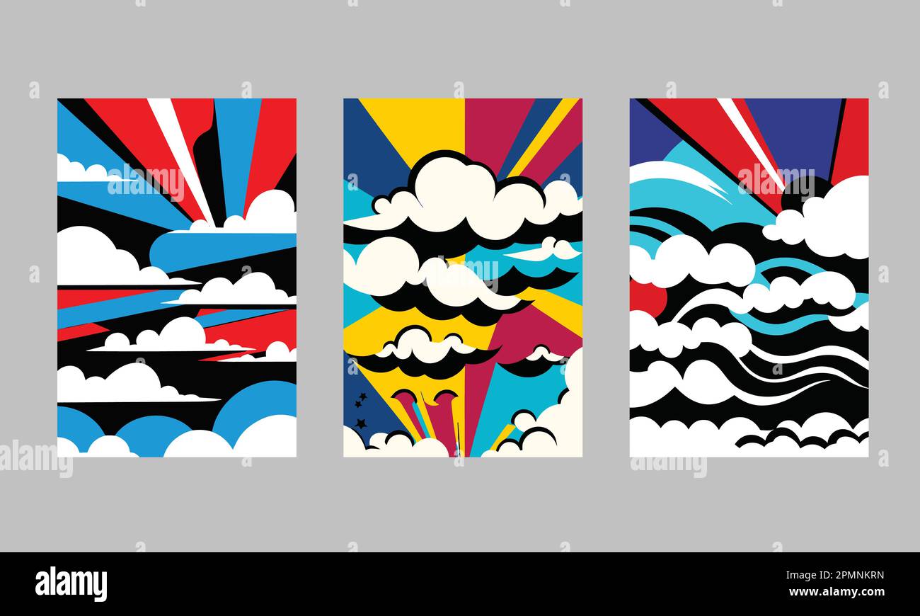 Pop art vintage sky illustration, cartoon retro colorful superhero ...