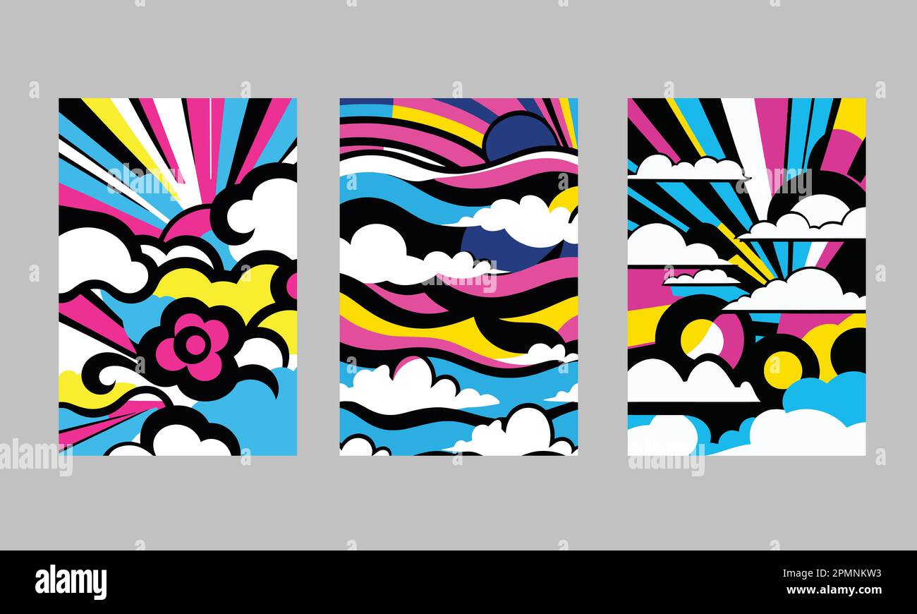 Pop art vintage sky illustration, cartoon retro colorful superhero ...