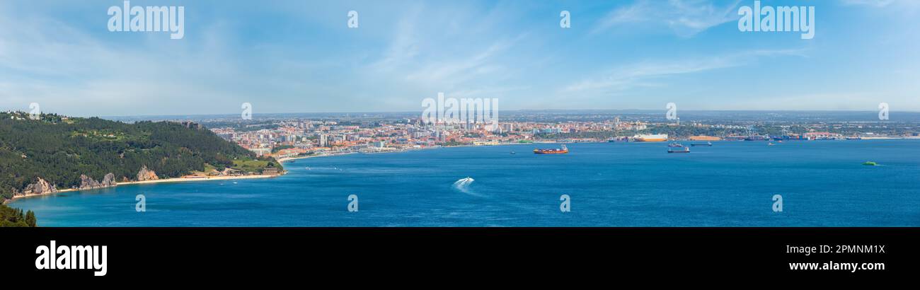 Summer sea coast landscape. Top view from Nature Park Arrabida in ...
