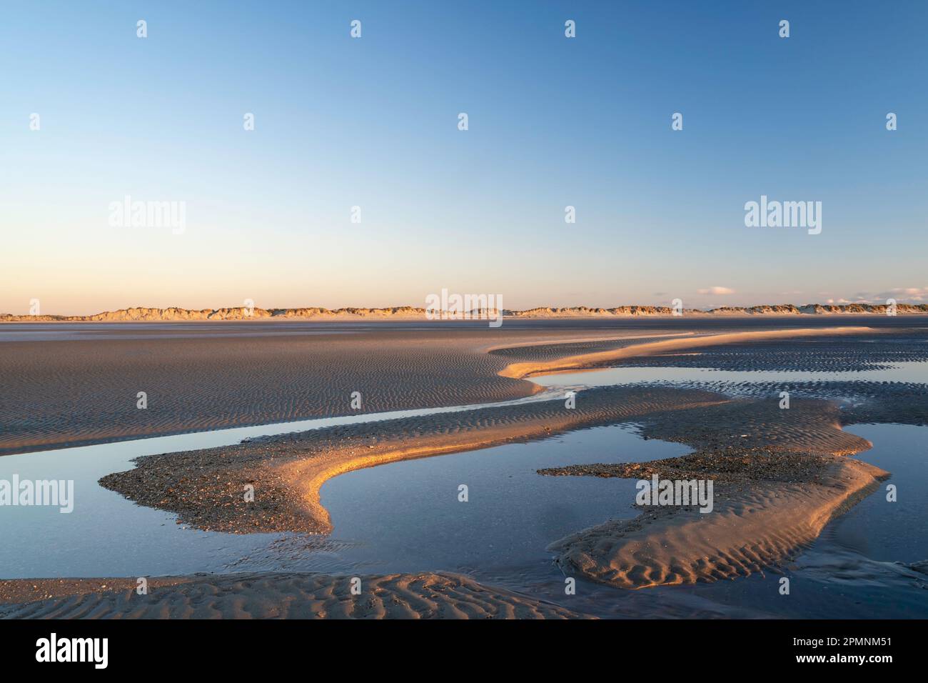 Sculptured Golden sand reflecting the sinking sun at low tide on West ...
