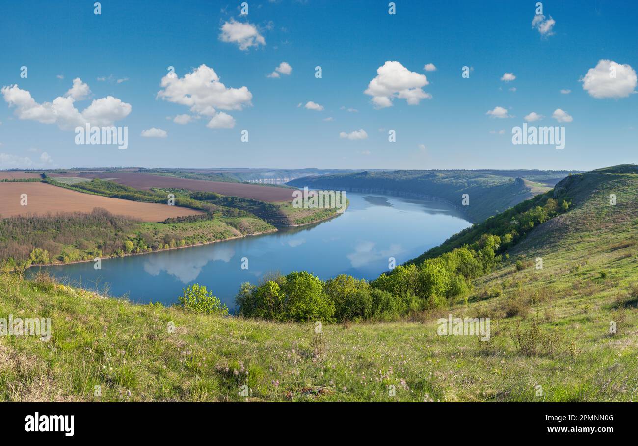 Amazing spring view on the Dnister River Canyon with picturesque rocks ...