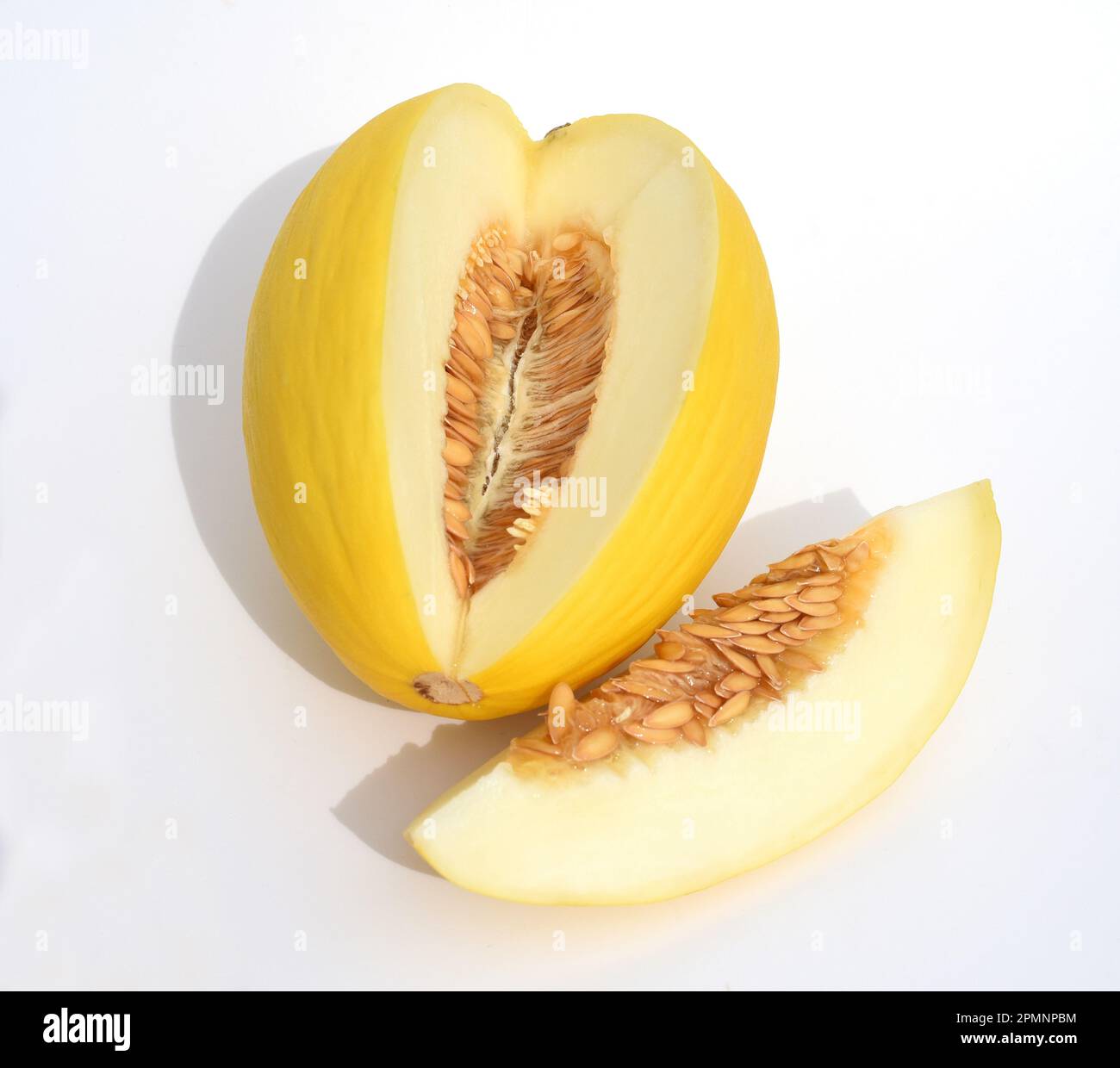 Honigmelone, hat eine gelben Schale und ein weisses bis gelbes ...