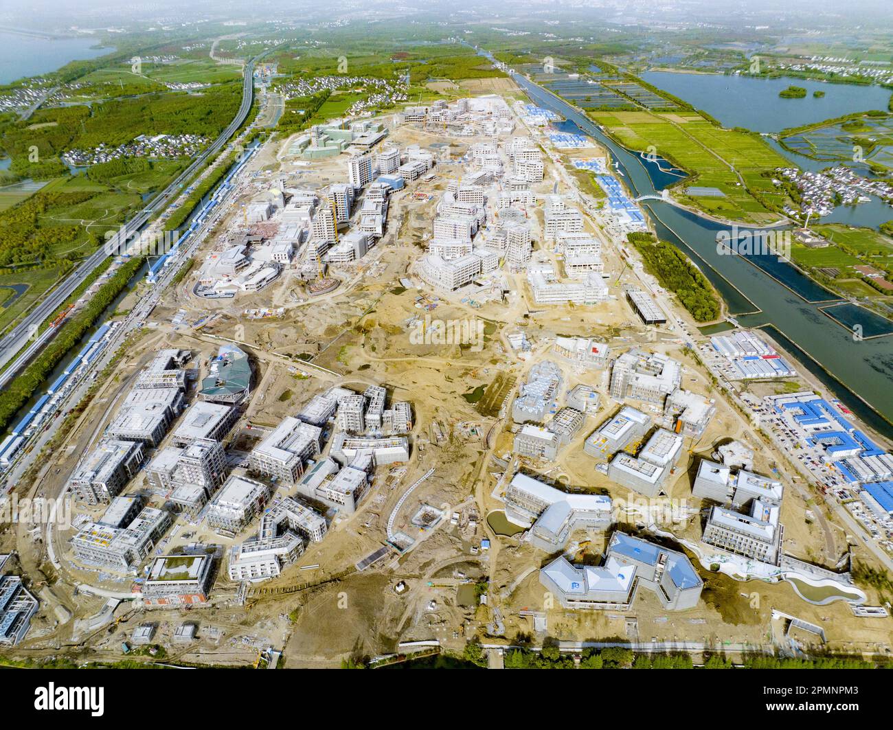 Aerial photo shows the construction site of Huawei Qingpu R&D Center in ...