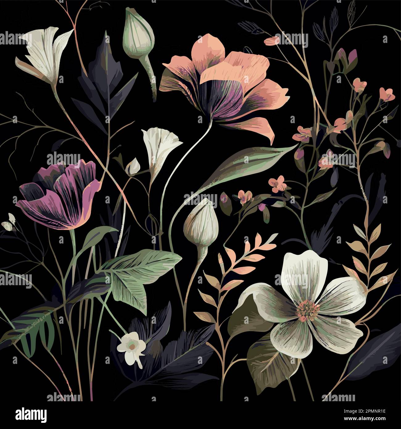 Organic dark floral texture pattern background - Vector illustration ...