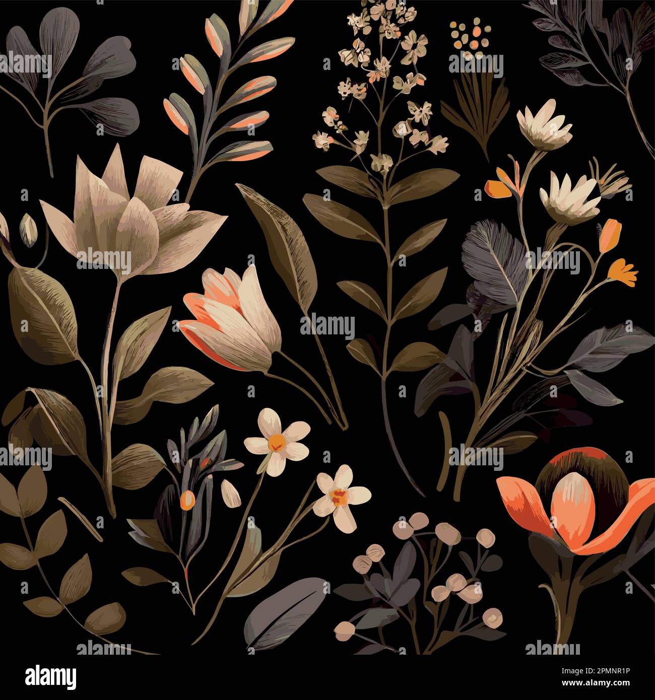 Organic dark floral texture pattern background - Vector illustration ...