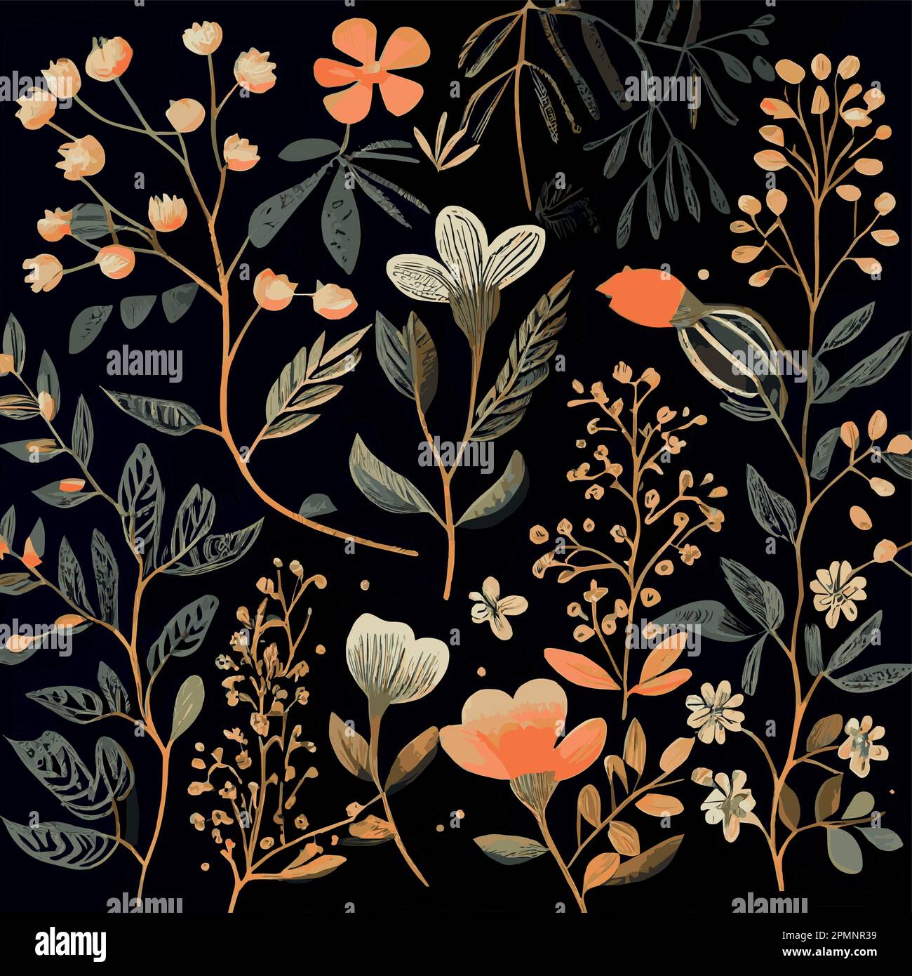 Organic dark floral texture pattern background - Vector illustration ...