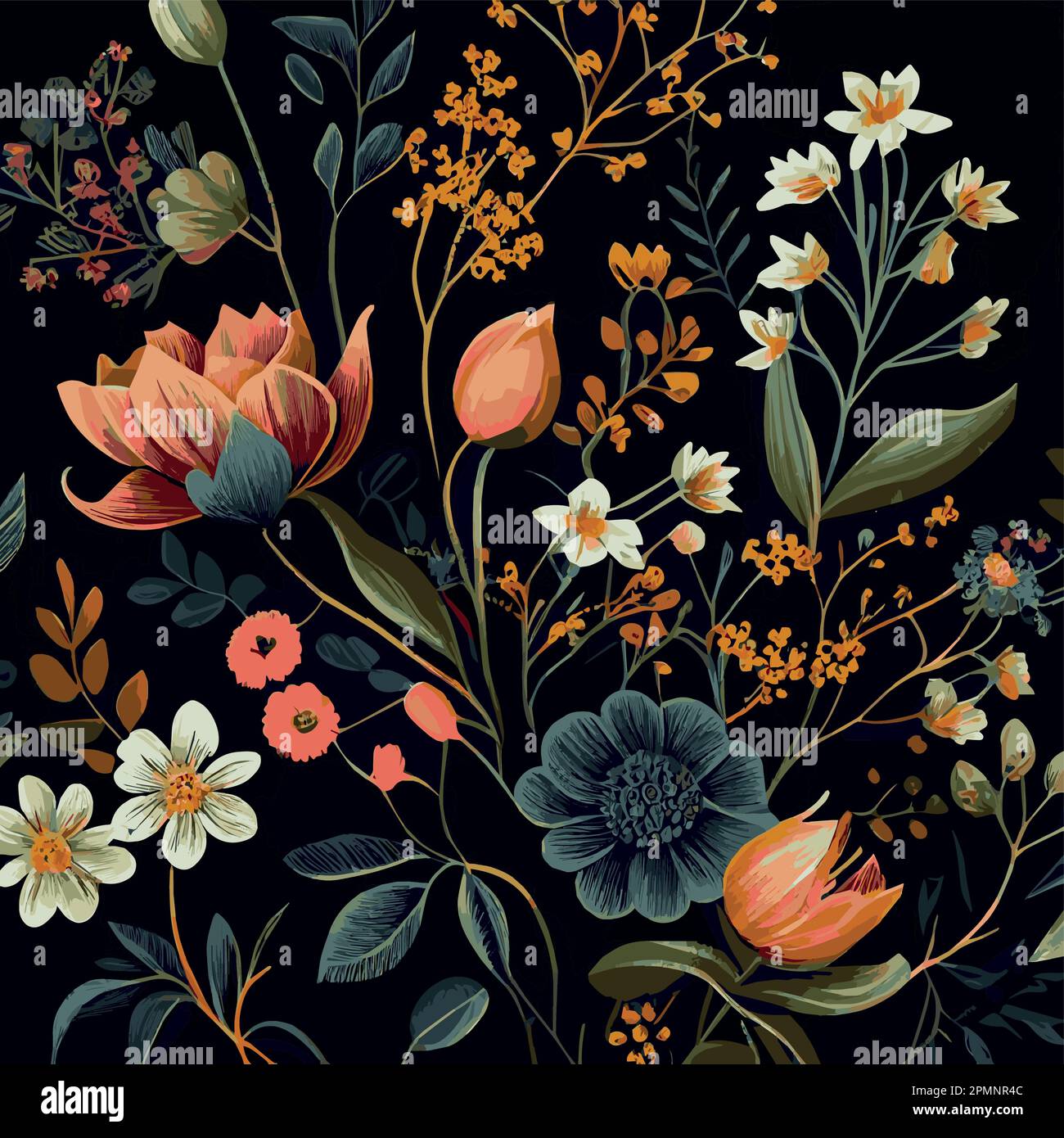 Organic dark floral texture pattern background - Vector illustration ...