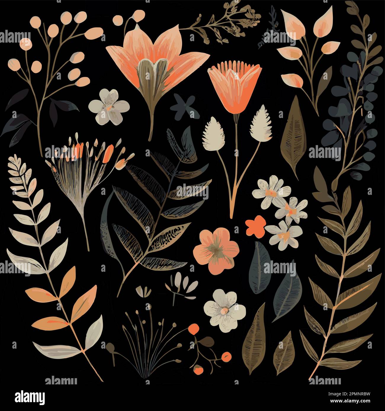 Organic dark floral texture pattern background - Vector illustration ...