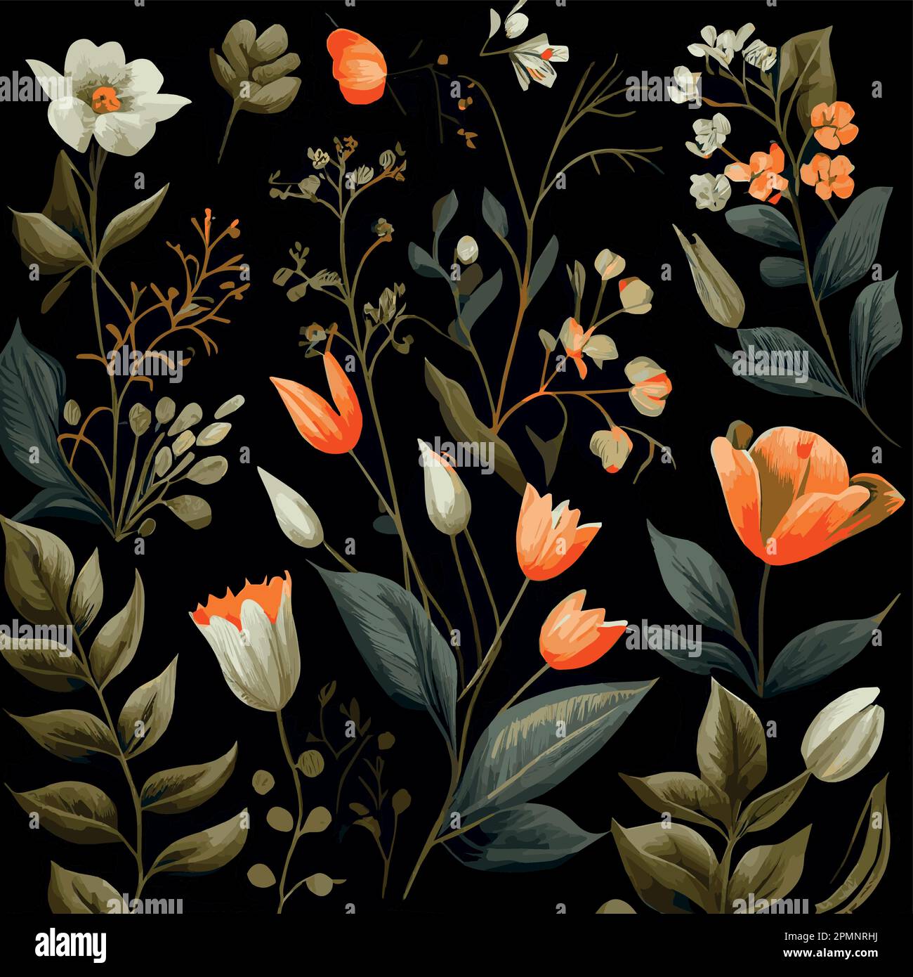 Organic dark floral texture pattern background - Vector illustration ...
