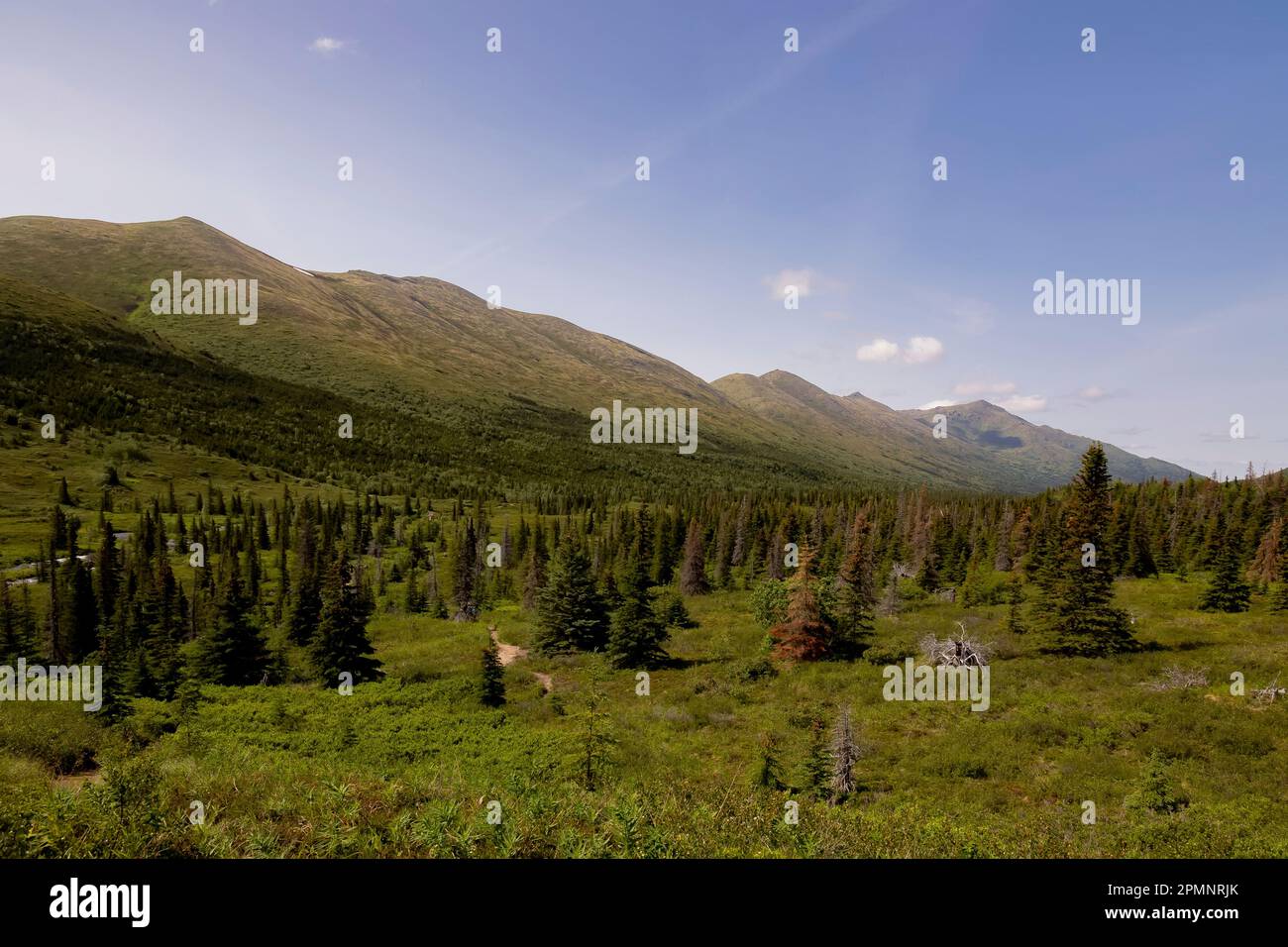Mountain views and green tundra of the Symphony Lake and Eagle Lake ...