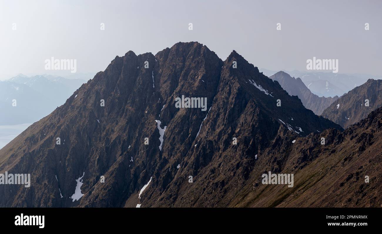 Close-up view of jagged mountain peaks of the Chugach Mountains in the ...