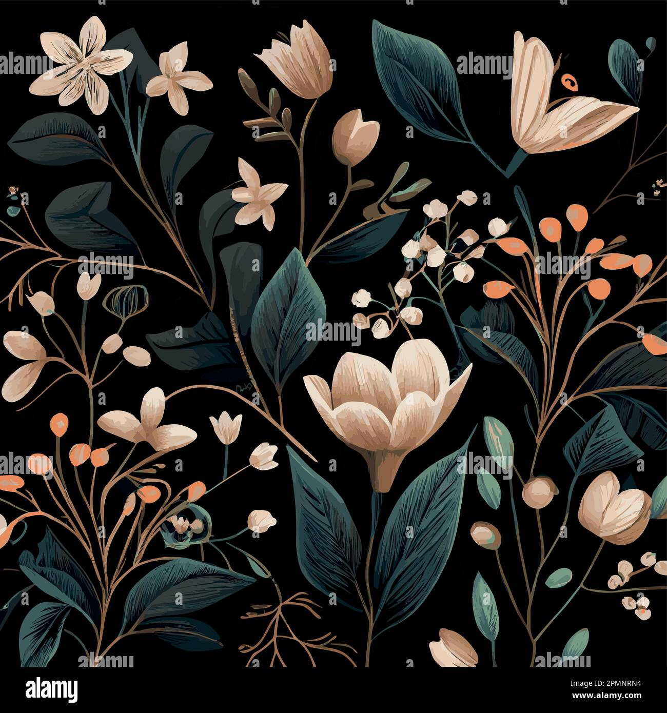 Organic dark floral texture pattern background - Vector illustration ...