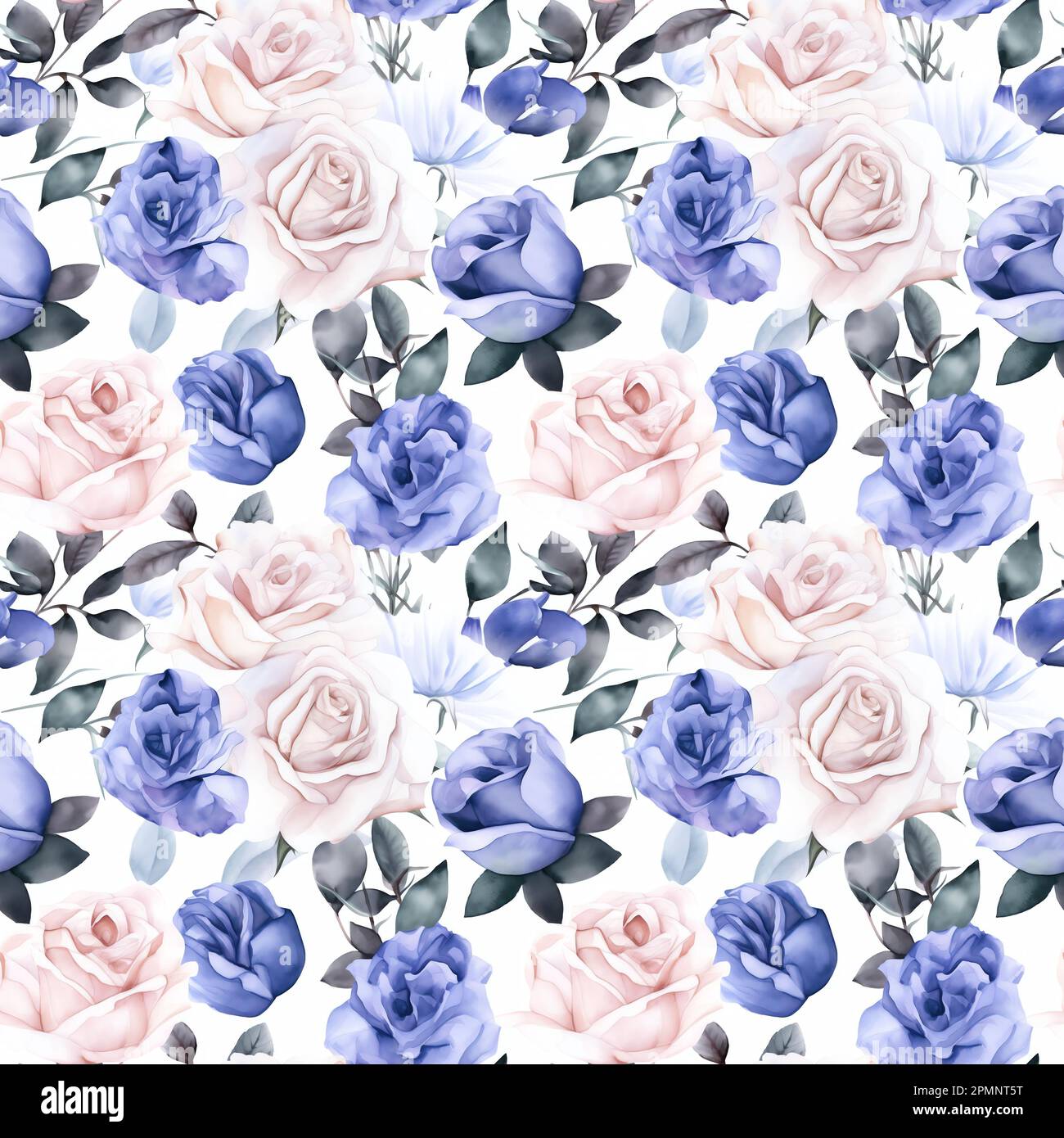 Blue and Beige Roses- Seamless Floral Print - Seamless Watercolor ...