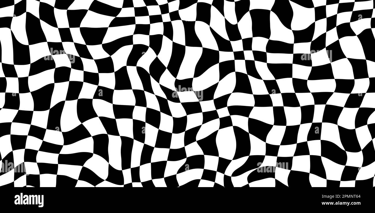 Seamless trippy psychedelic wavy warbled retro checker grid pattern ...