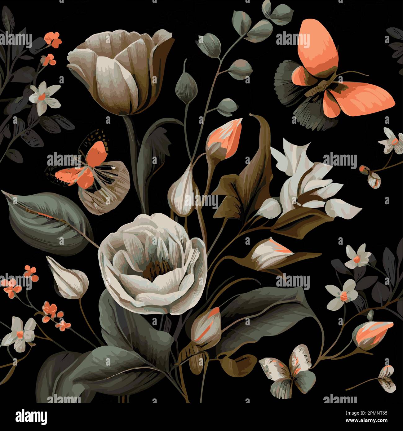 Organic dark floral texture pattern background - Vector illustration ...