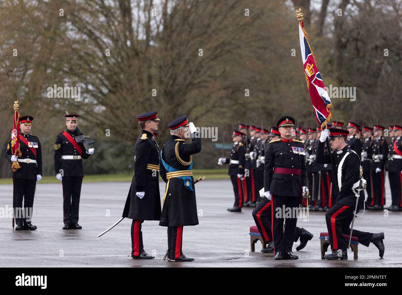 Britain's King Charles III, fourth from left, inspects the 200th Royal ...