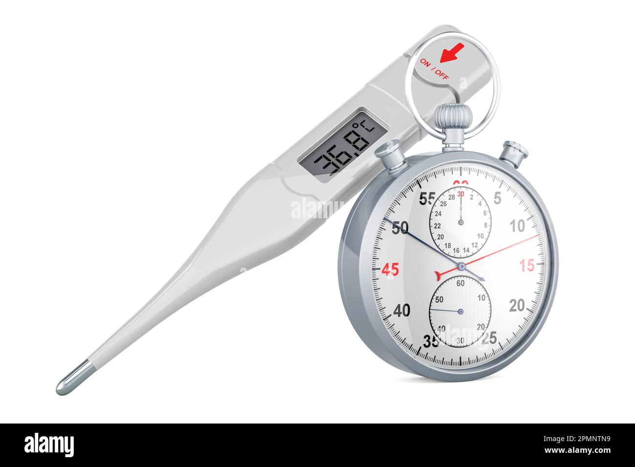 Digital electronic thermometer with stopwatch, 3D rendering isolated on white background Stock ...