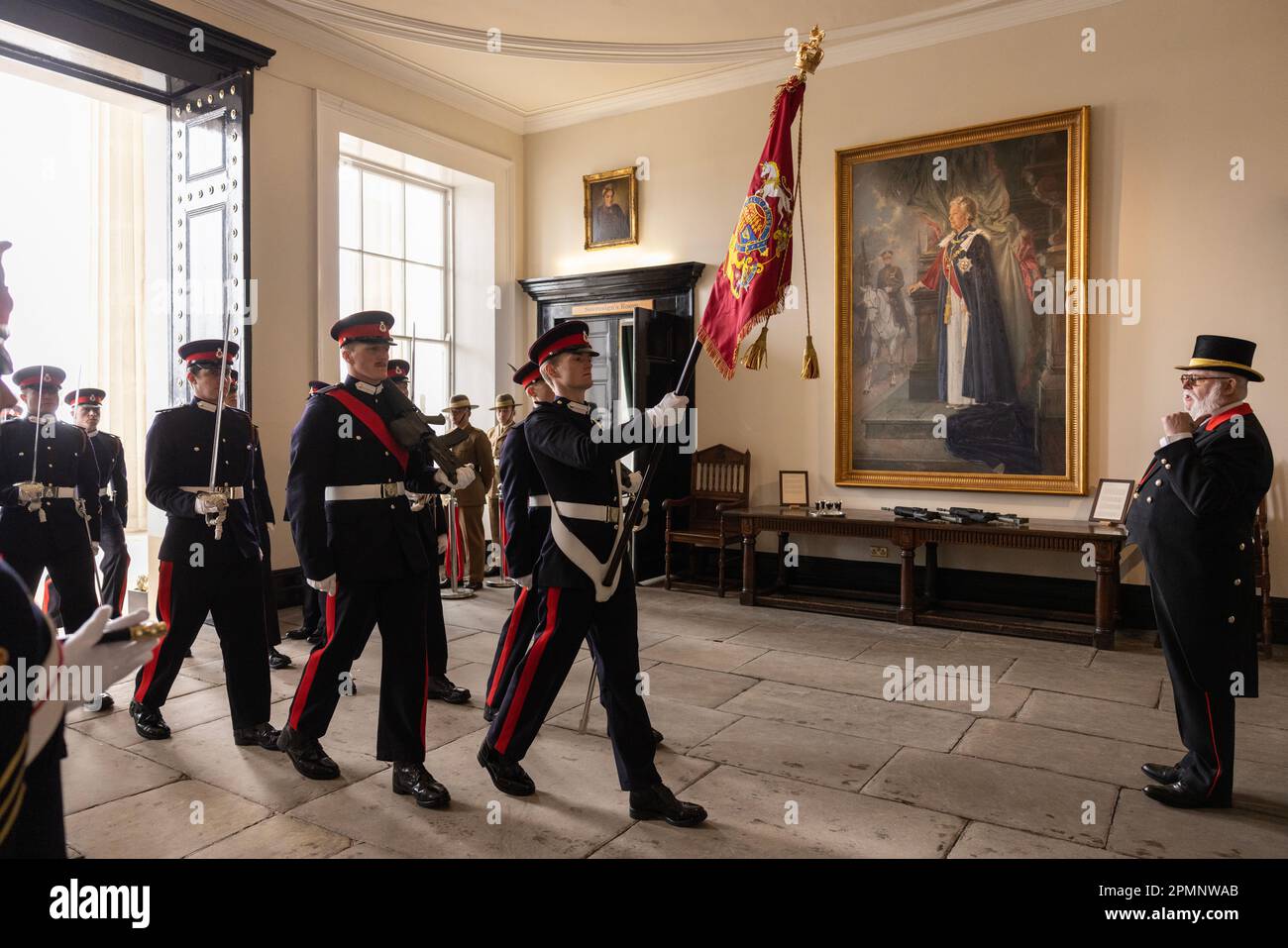 The King's new colours are marched through the main doors of the ...